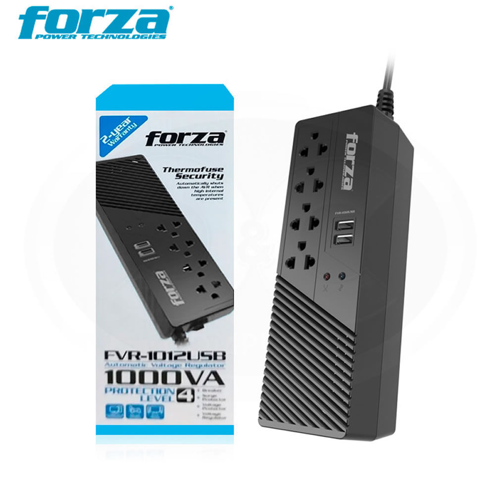 Estabilizador Forza 1000VA FVR-1012 500W 4 Tomas Negro - Promart