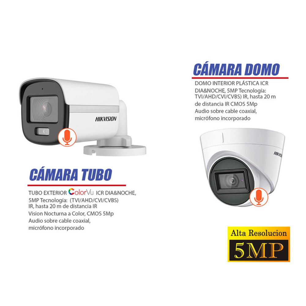 Kit 5 Cámaras Seguridad Hikvision 5mp + Disco 2tb Colorvu Vision ...