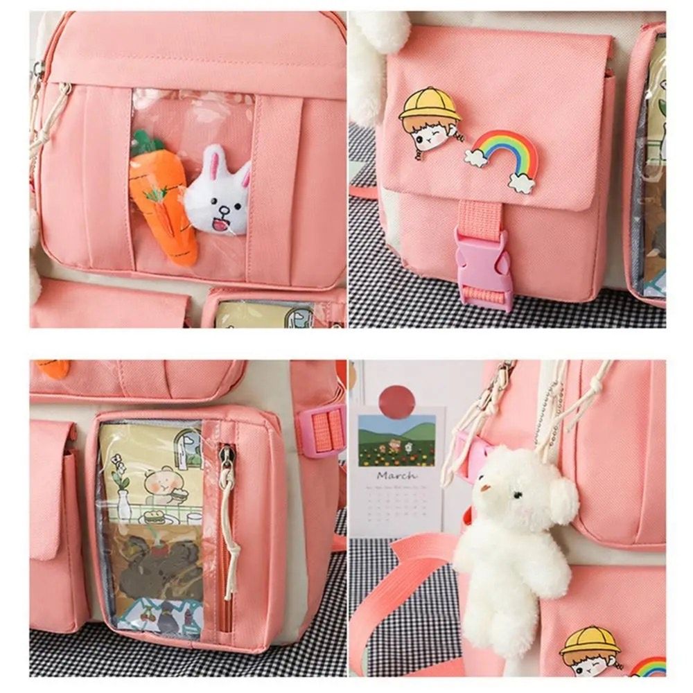 Mochila Kawaii set de 5 piezas con accesorios Coreana Bolso - Promart