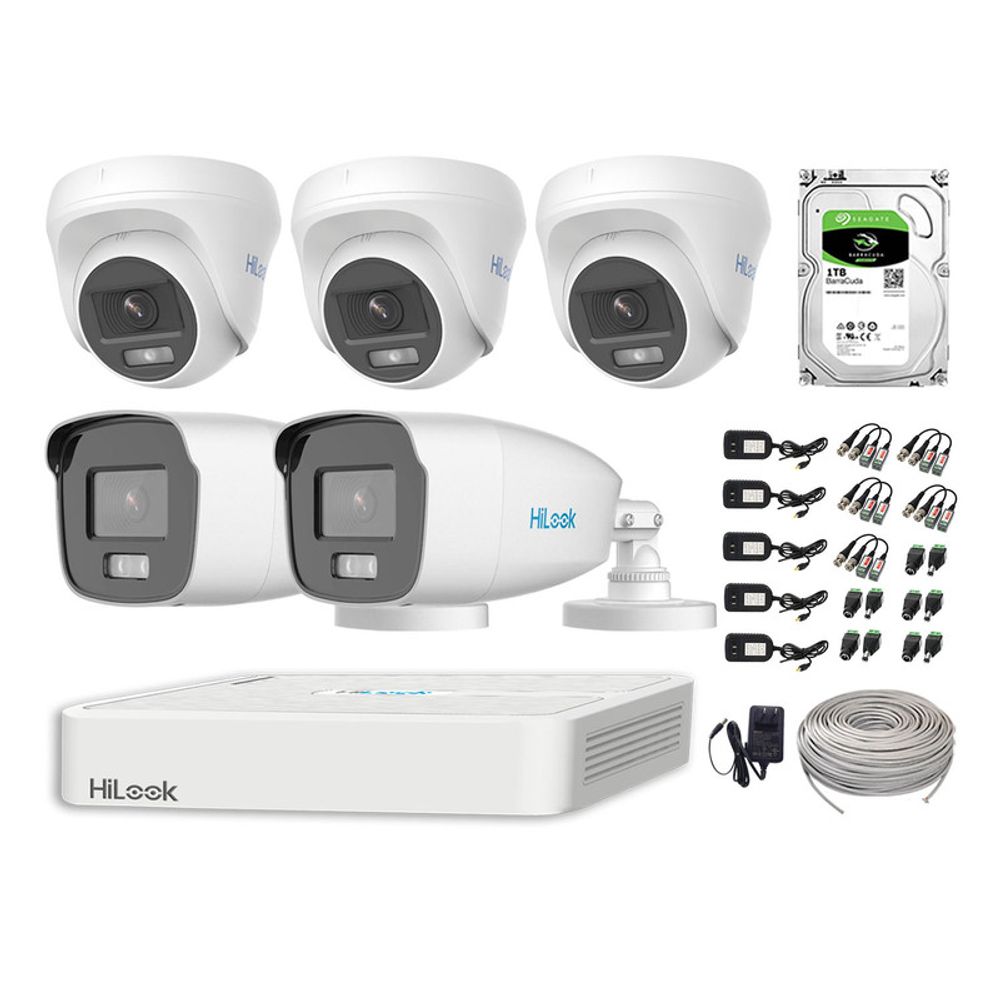 Cámaras Seguridad Kit 5 Full Hd Hilook Colorvu Lite Noche Color 1tb ...