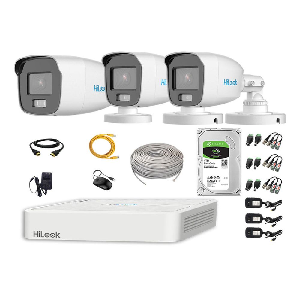 Cámaras Seguridad Exterior Kit 3 Hilook 1080p Colorvu Lite Noche Color ...