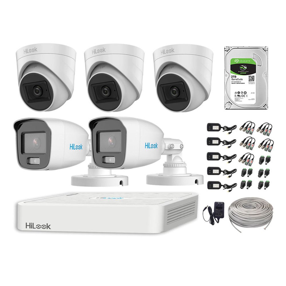 Cámaras Seguridad Kit 5 Hilook Full Hd Colorvu Lite Noche Color 2tb ...