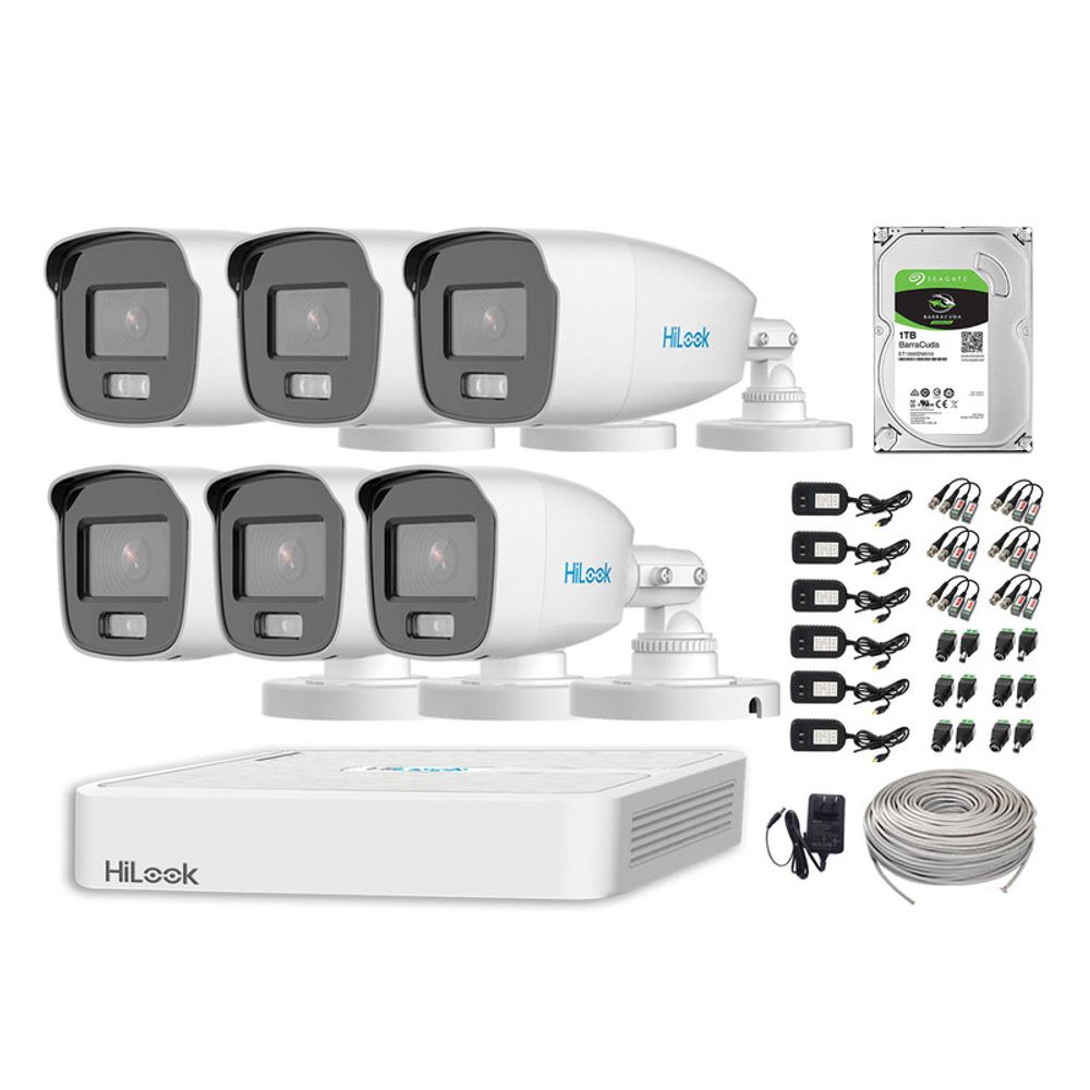 Cámaras Seguridad Exterior Kit 06 Hilook 1080p Colorvu Lite Noche Color ...