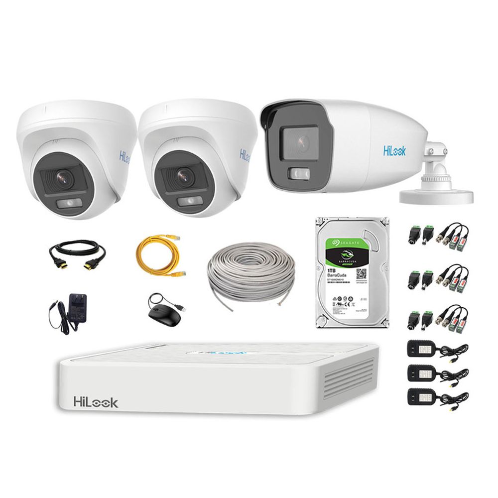 Cámaras Seguridad Kit 3 Full Hd Hilook Colorvu Lite Noche Color 1tb ...