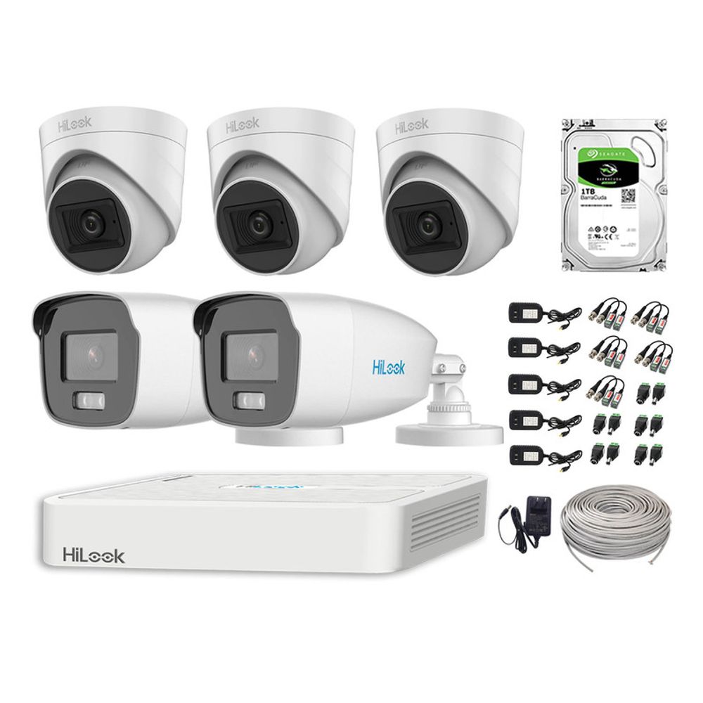 Kit 5 Cámaras Seguridad Hilook Full Hd Colorvulite Noche Color 1tb ...