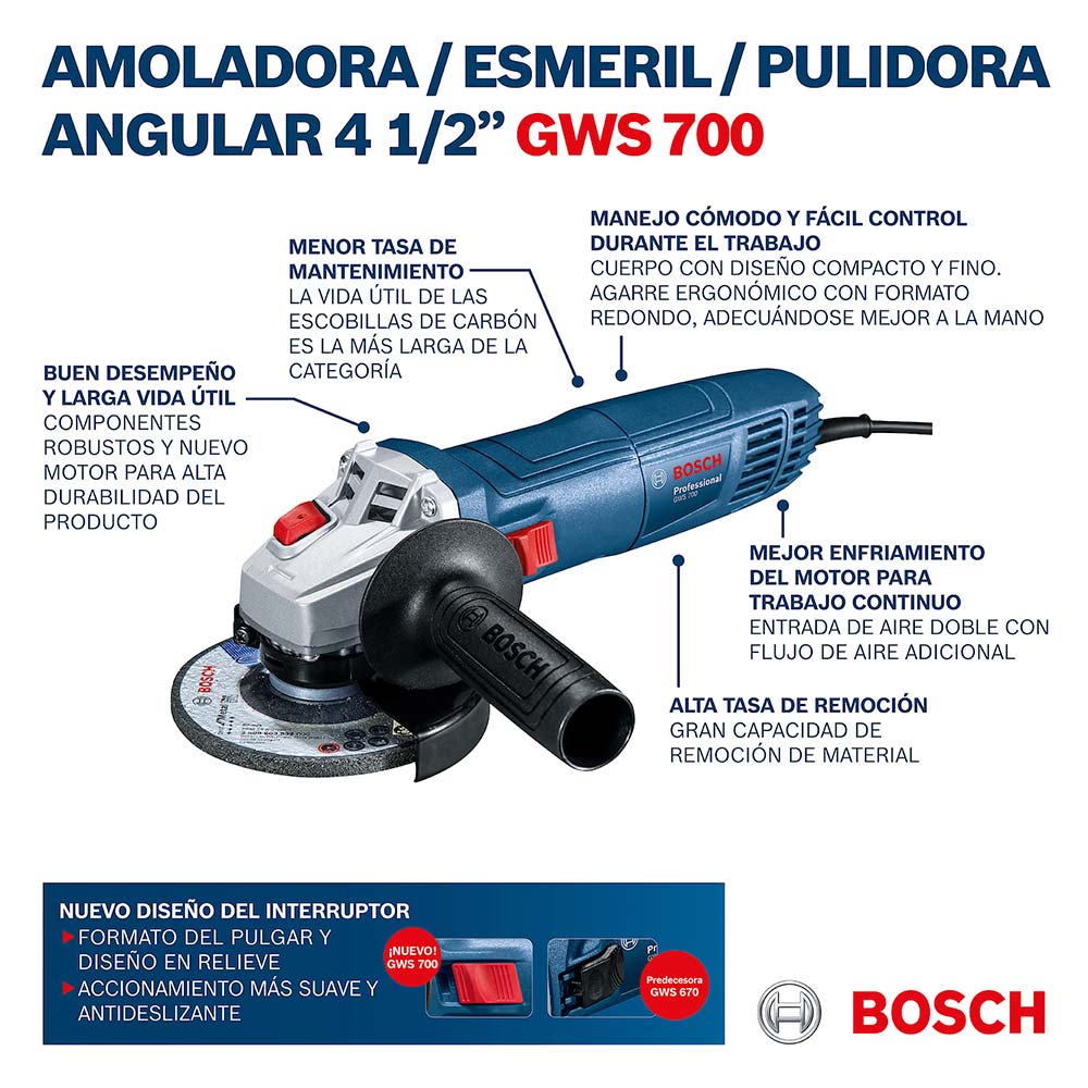 Taladro percutor Gsb 550 Re + Amoladora Gws 700 Bosch - Promart