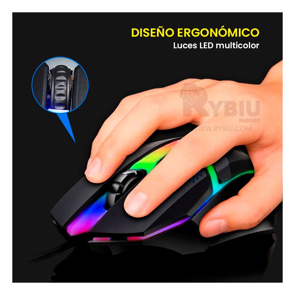 Mouse Gamer Ergonomico de Luces Multicolor - Promart