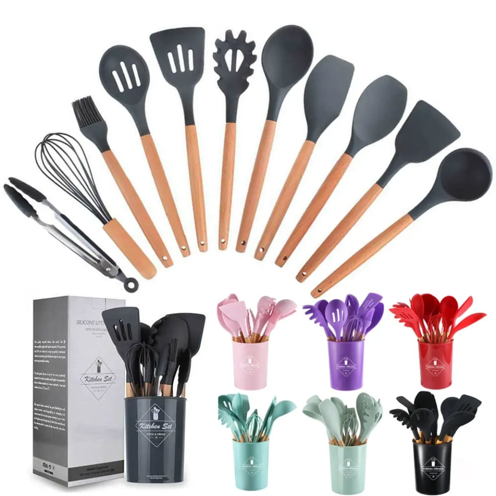 Set de Cucharones Utensilios de Silicona para Cocina Rojo 12PCS 528U ...