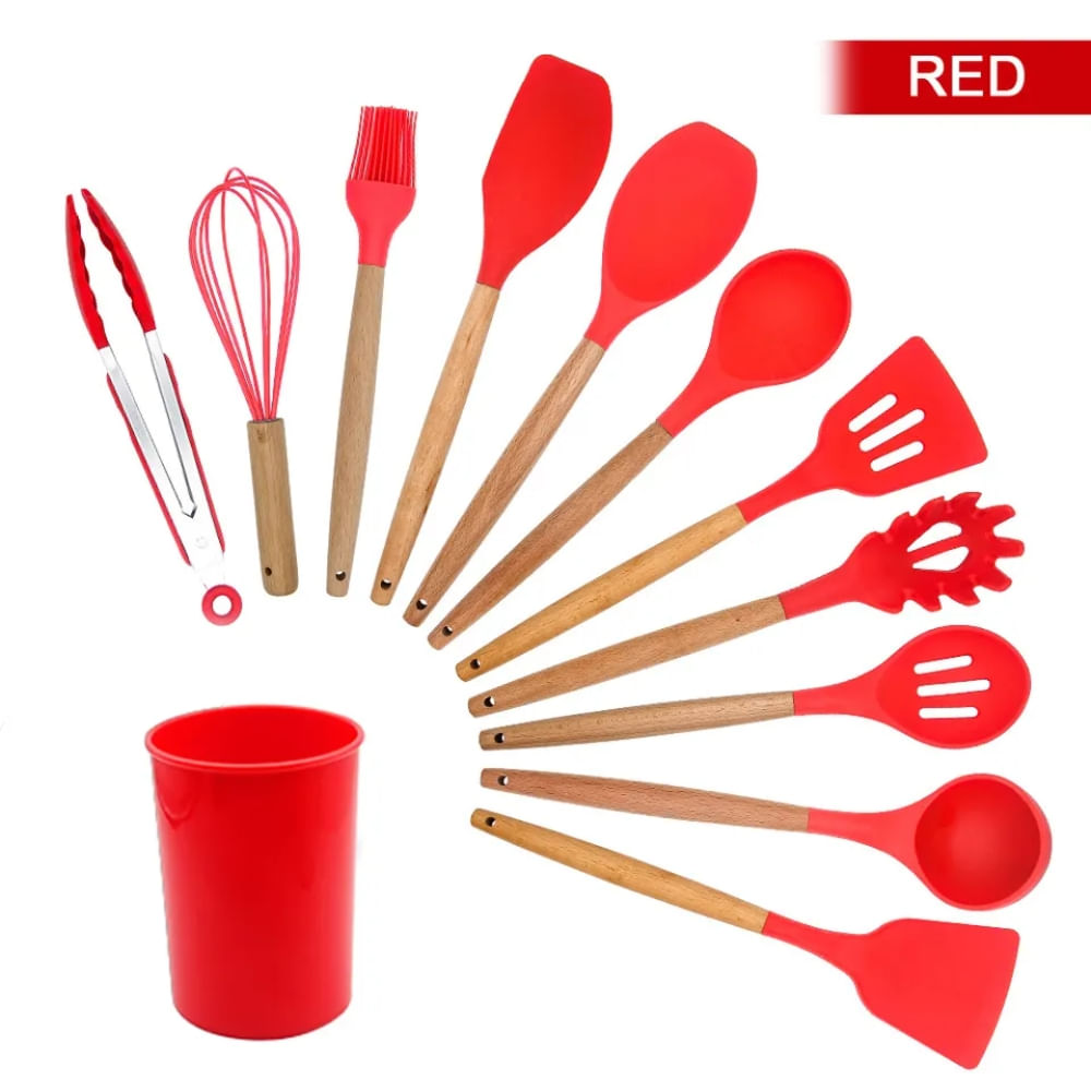Set de Cucharones Utensilios de Silicona para Cocina Rojo 12PCS 528U ...