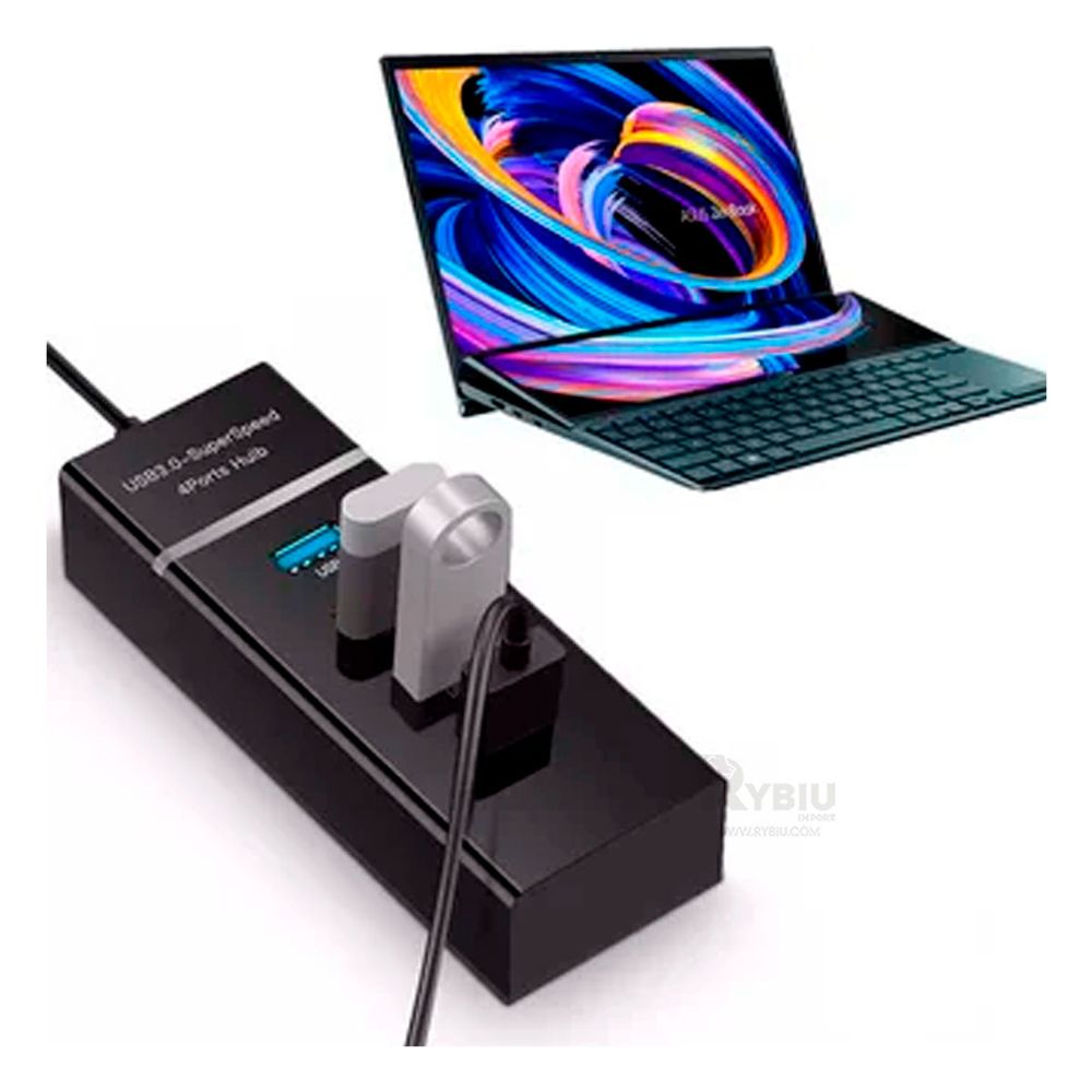 Moderno Negro Adaptador Hub 4 Entradas - Promart