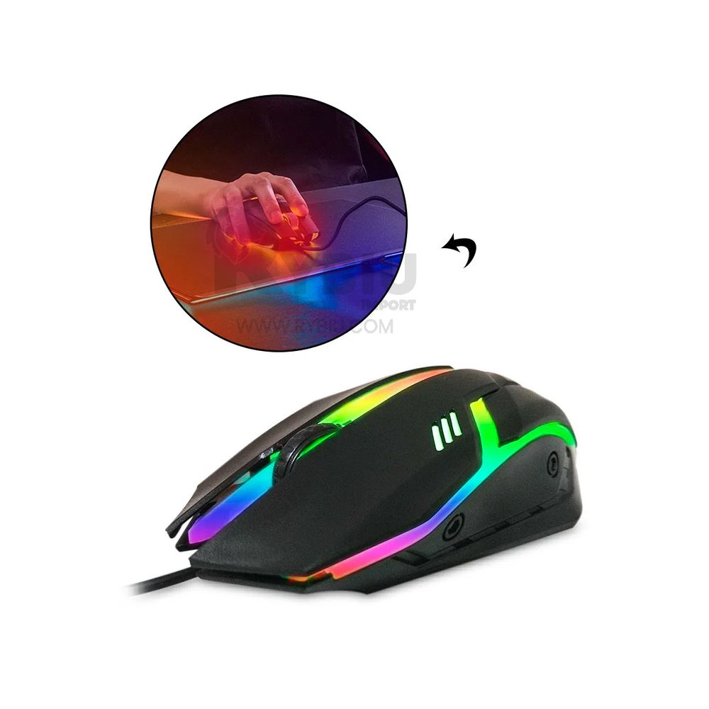Mouse con Luces Multicolor y Diseño Ergonomico - Promart