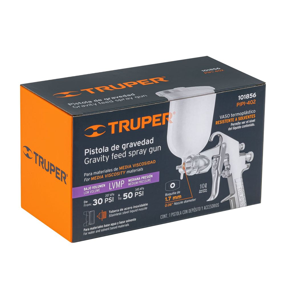 Pistola para Pintar Gravedad Lvmp Vaso Plástico Boquilla 1.7 MM Truper 101856 | Promart.pe - Promart