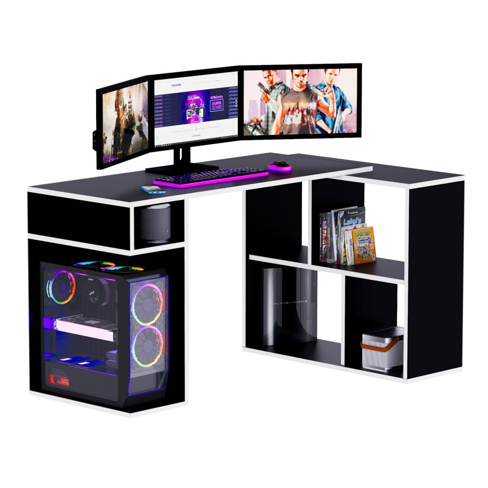Escritorio Gamer en L 133x80cm NR 11 Movenda Negro Blanco | Promart.pe ...