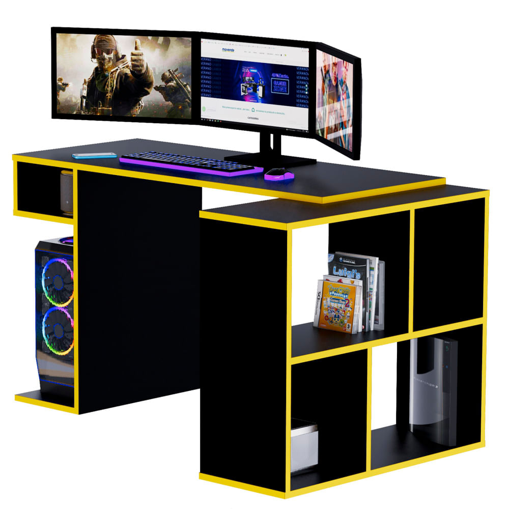 Escritorio Gamer en L 133x80cm NR 11 Movenda Negro Amarillo - Promart