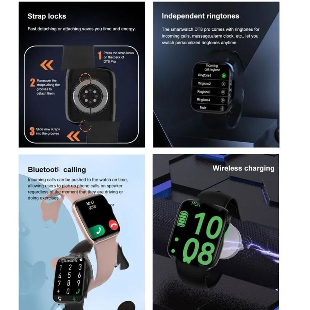 Combo Smart Watch DT8 Pro y Correa Milanese Loop Acero Inoxidable Color ...