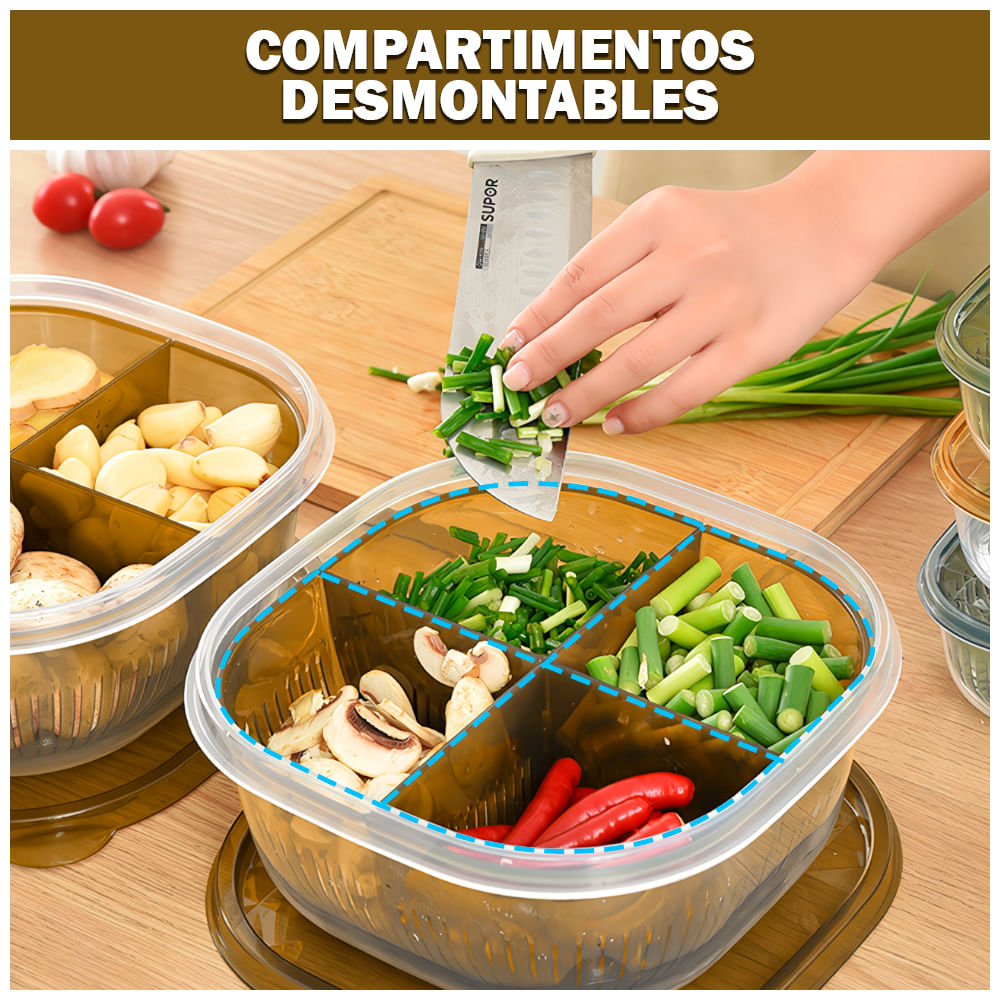 Táper con 4 Divisiones Desarmable Recipiente Escurridor de Cocina N06 ...