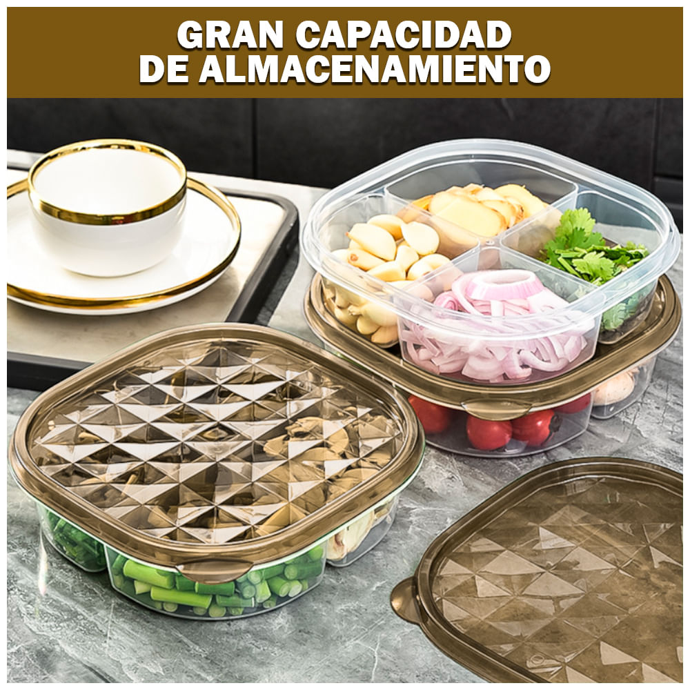 Táper con 4 Divisiones Recipiente Contenedor de Alimentos N03 Marrón ...