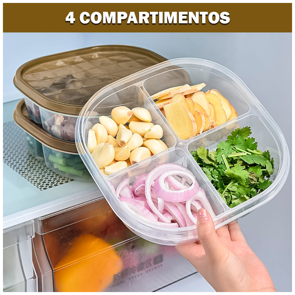 Táper con 4 Divisiones Recipiente Contenedor de Alimentos N03 Marrón ...