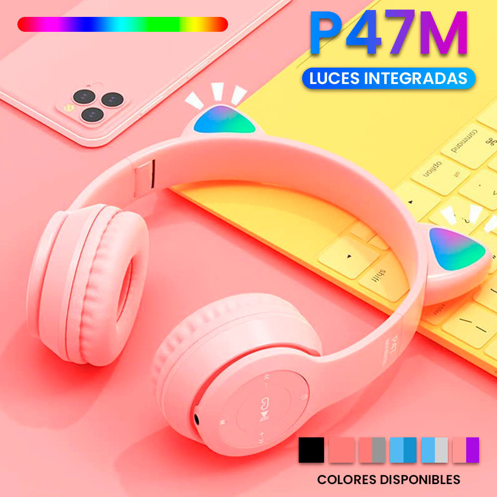 Audífonos Inalámbricos P47M RGB Gato - Celeste - Promart