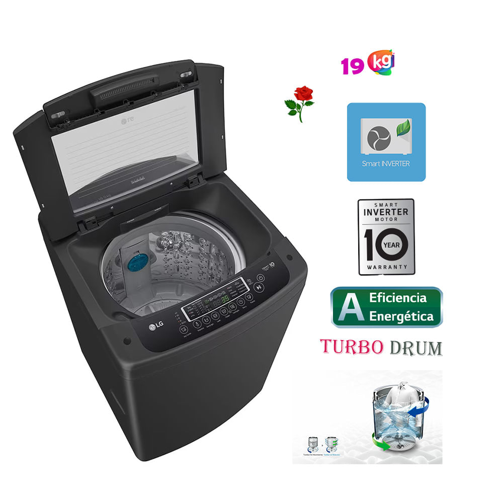 Lavadora LG Carga Superior Smart Inverter 19Kg WT19BPB Negro Claro - Promart