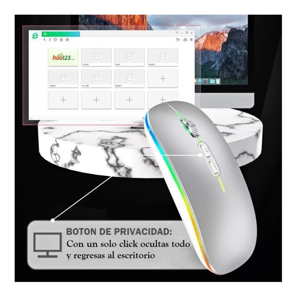 Mouse Recargable Bluetooth Dual Carga Tipo C RGB Led Gamer - PLATA ...