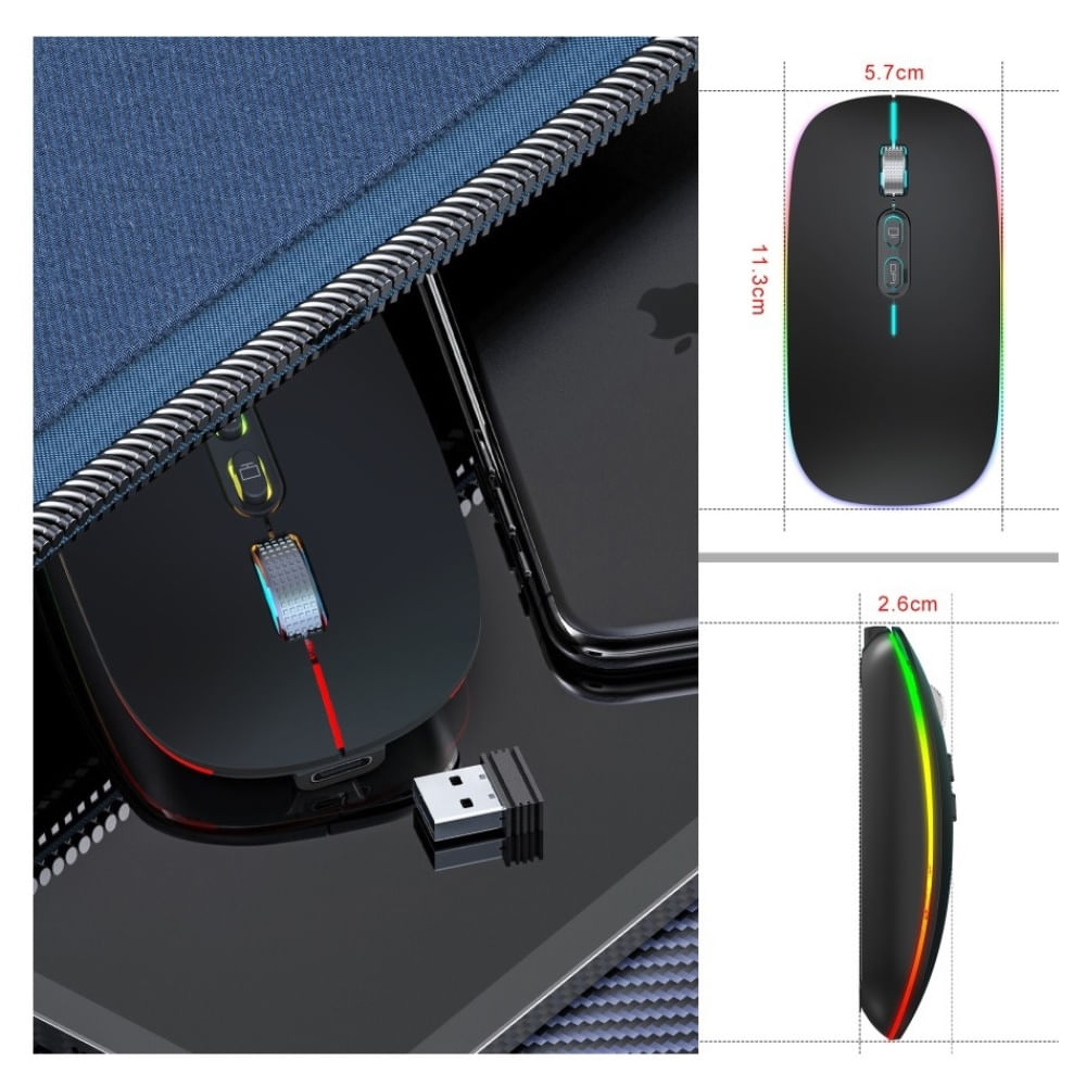 Mouse Recargable Bluetooth Dual Carga Tipo C RGB Led Gamer - PLATA ...