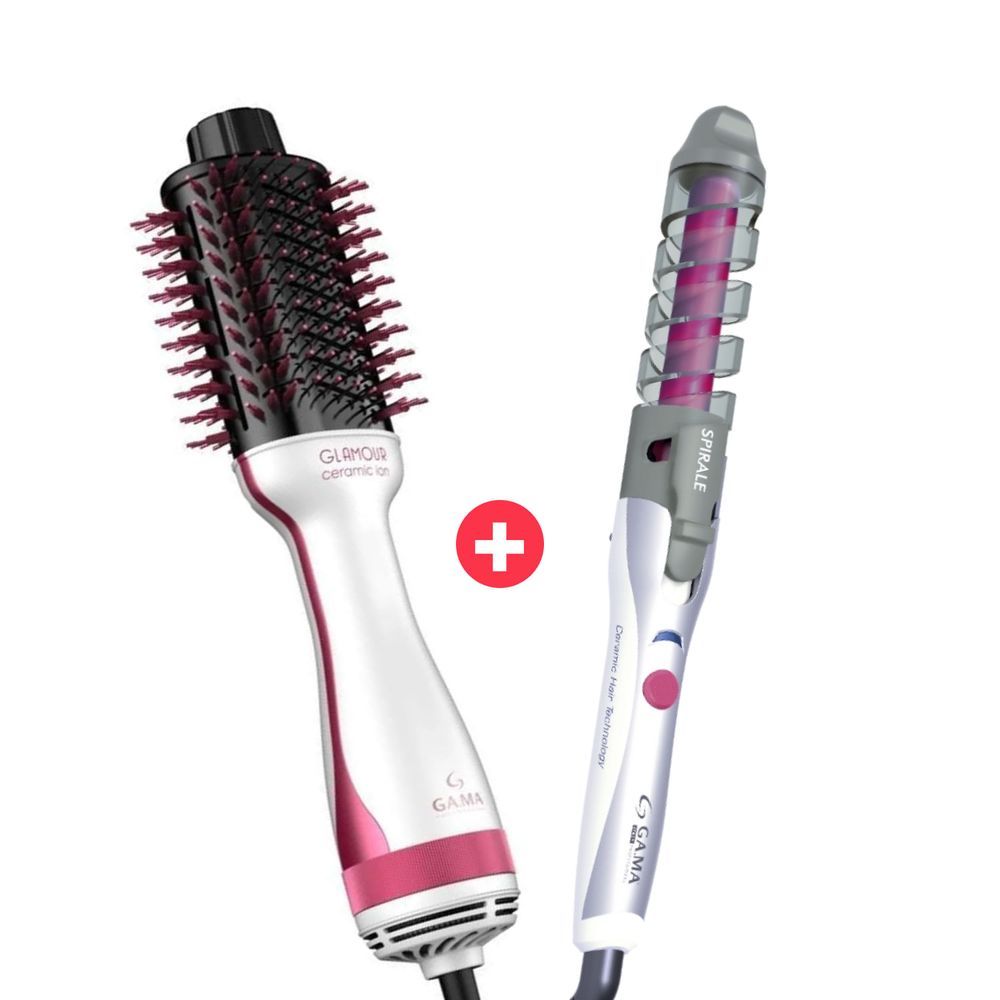 Cepillo Gama Glamour Pink Brush Blanco y Rosa + Rizador Innova Spirale ...