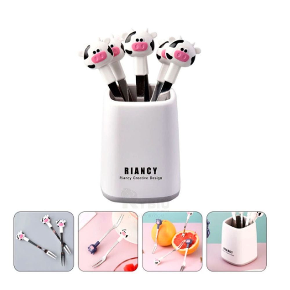 Set de 6 Mini Tenedores de Metal con Diseño Vaca - Promart