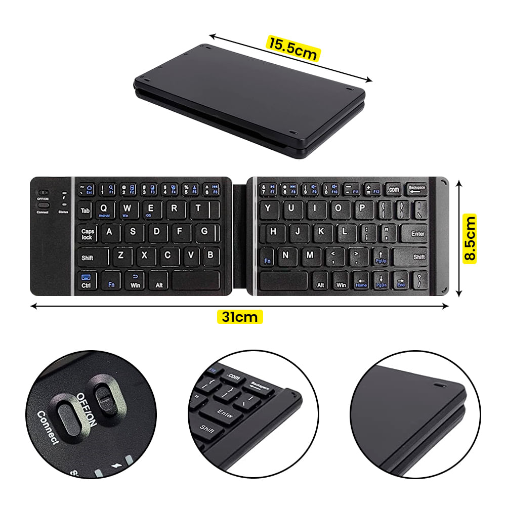 Mini Teclado Inalámbrico Bluetooth Plegable - Negro - Promart