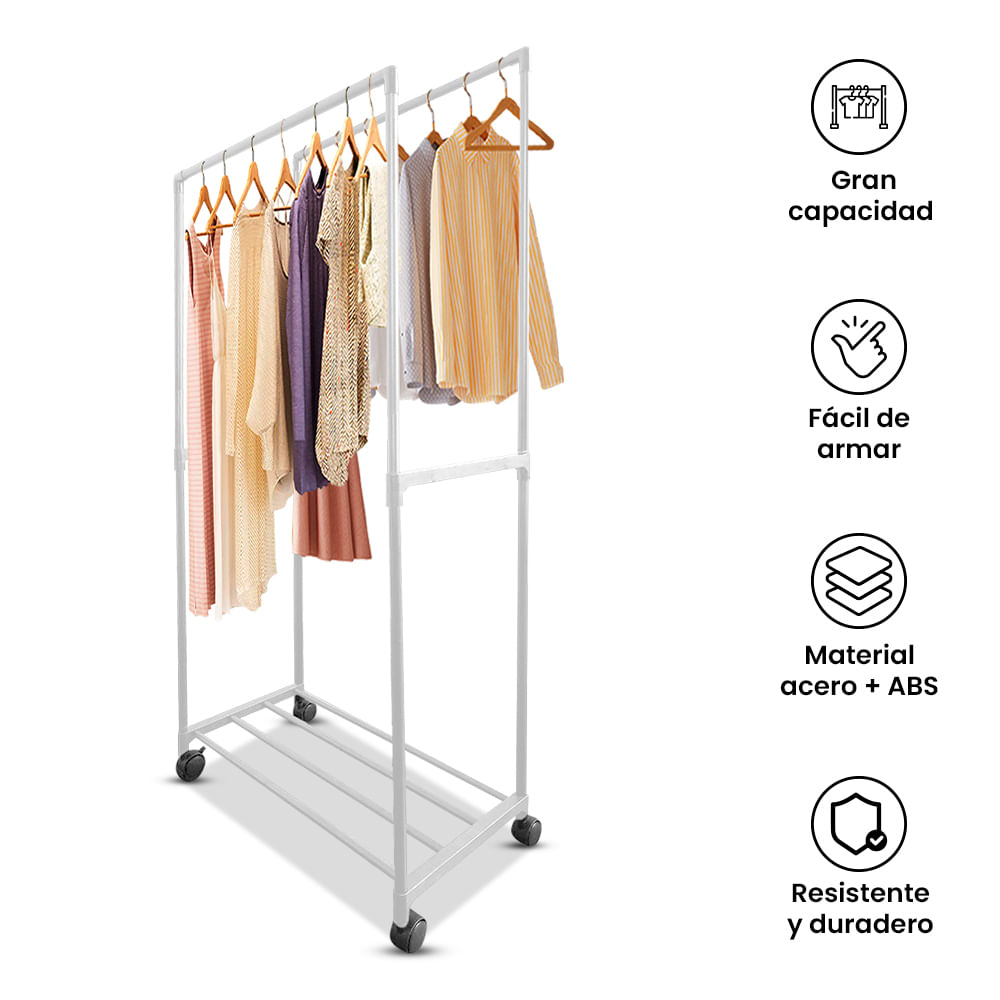 Perchero Colgador Doble Varilla con Ruedas - Blanco - Promart