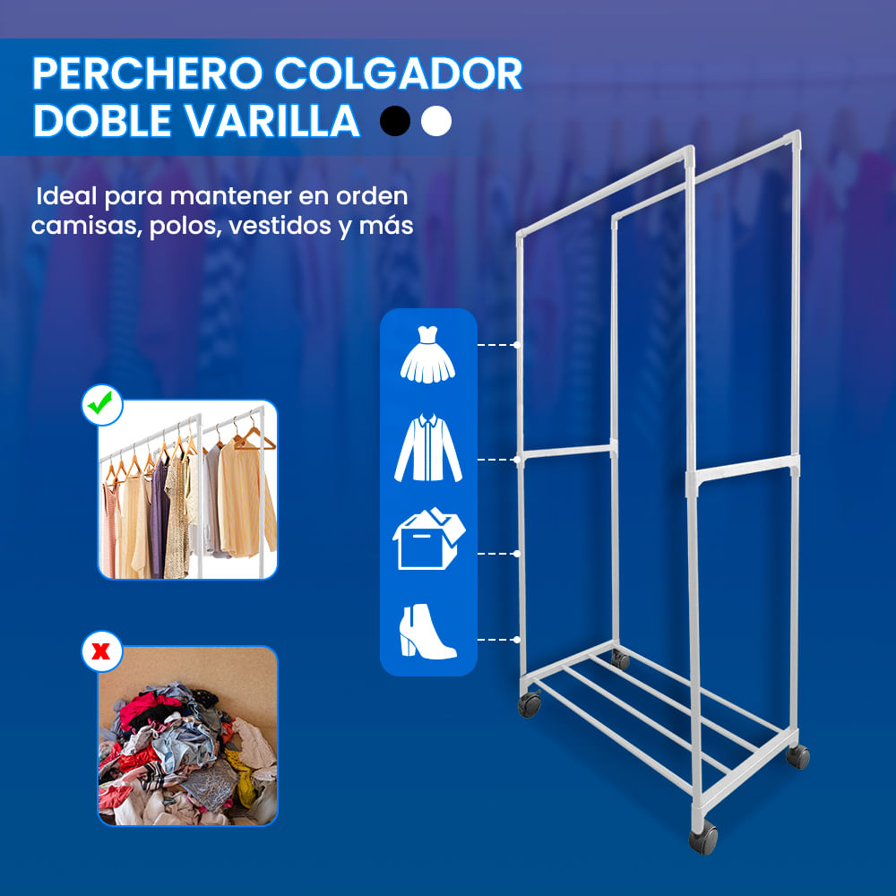 Perchero Colgador Doble Varilla con Ruedas - Blanco - Promart