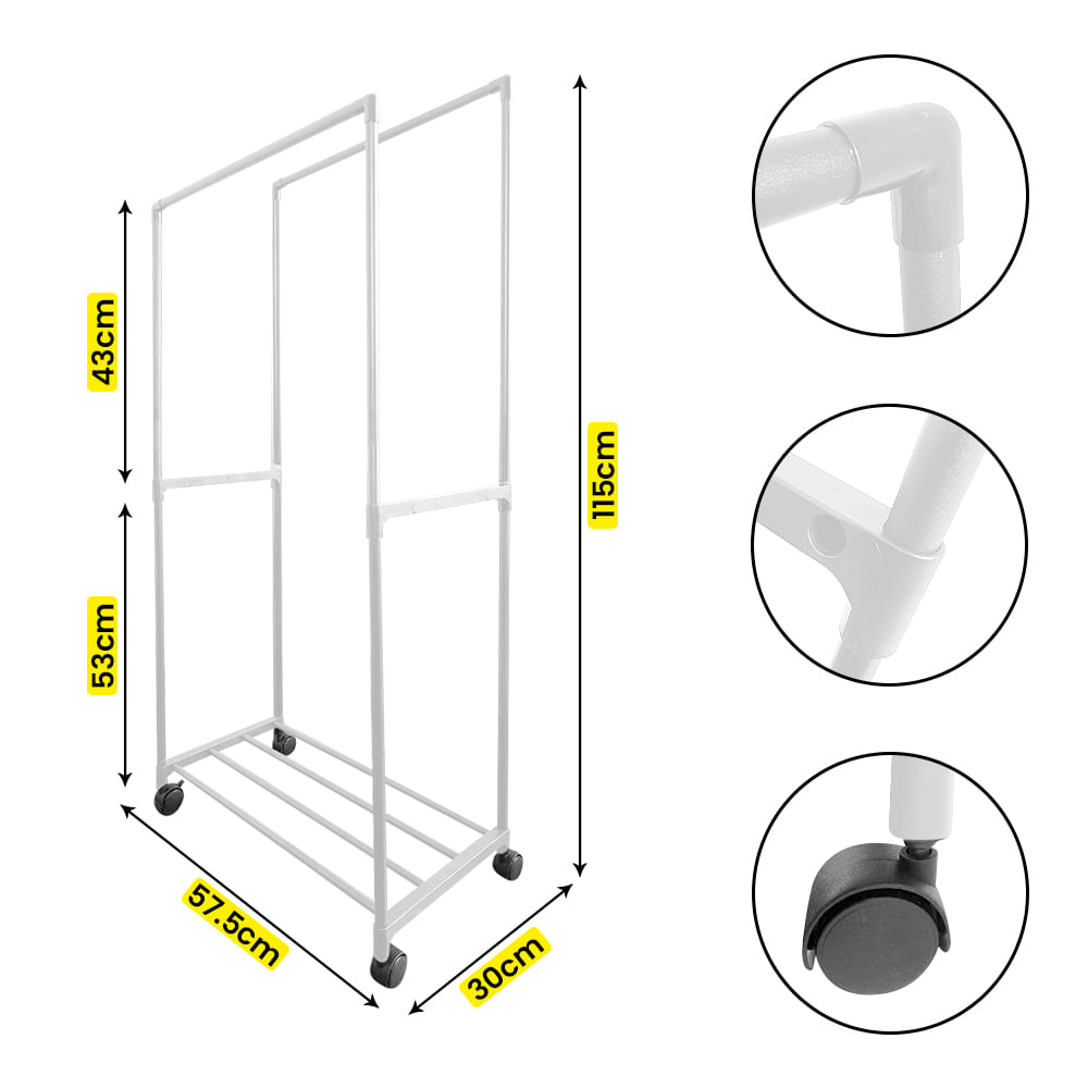Perchero Colgador Doble Varilla con Ruedas - Blanco - Promart