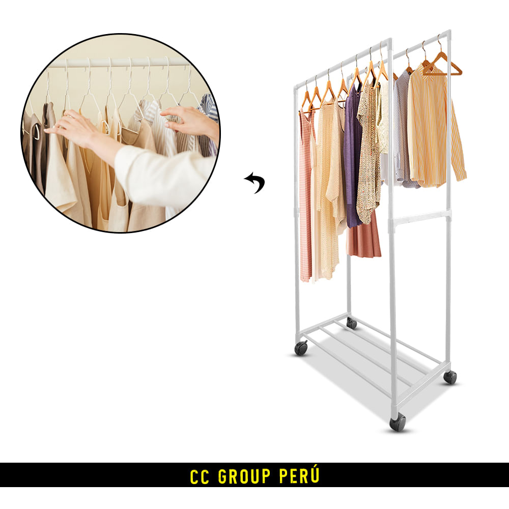 Perchero Colgador Doble Varilla con Ruedas - Blanco - Promart
