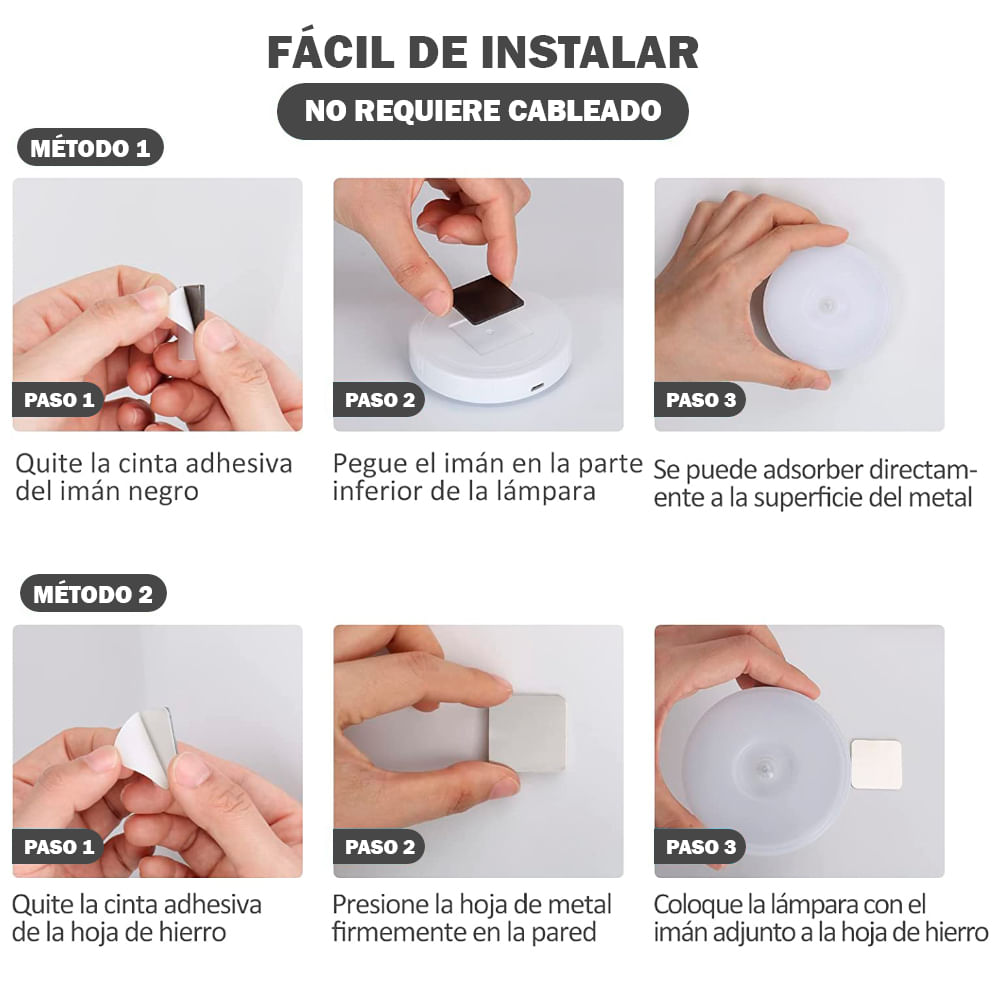Foco con Sensor de Movimiento Recargable Luz LED Nocturna con ...