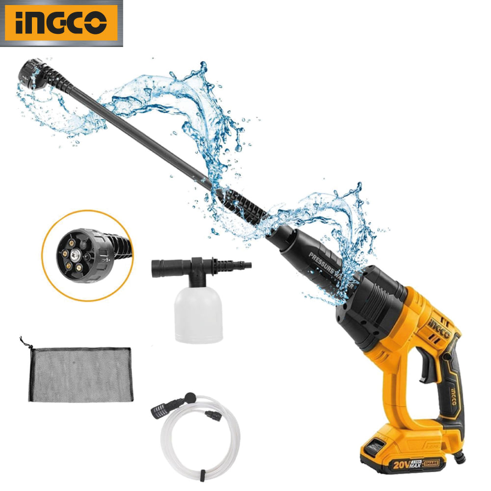 Hidrolavadora Inalámbrica Ingco 20V P20S Batería 2.0AH + Kit de Accesorios CPWLI20082 - Promart