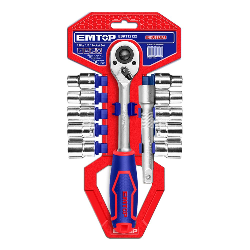 Juego de Rachet Emtop ESKT12122 con 12 Dados Encastre 1/2 - Promart