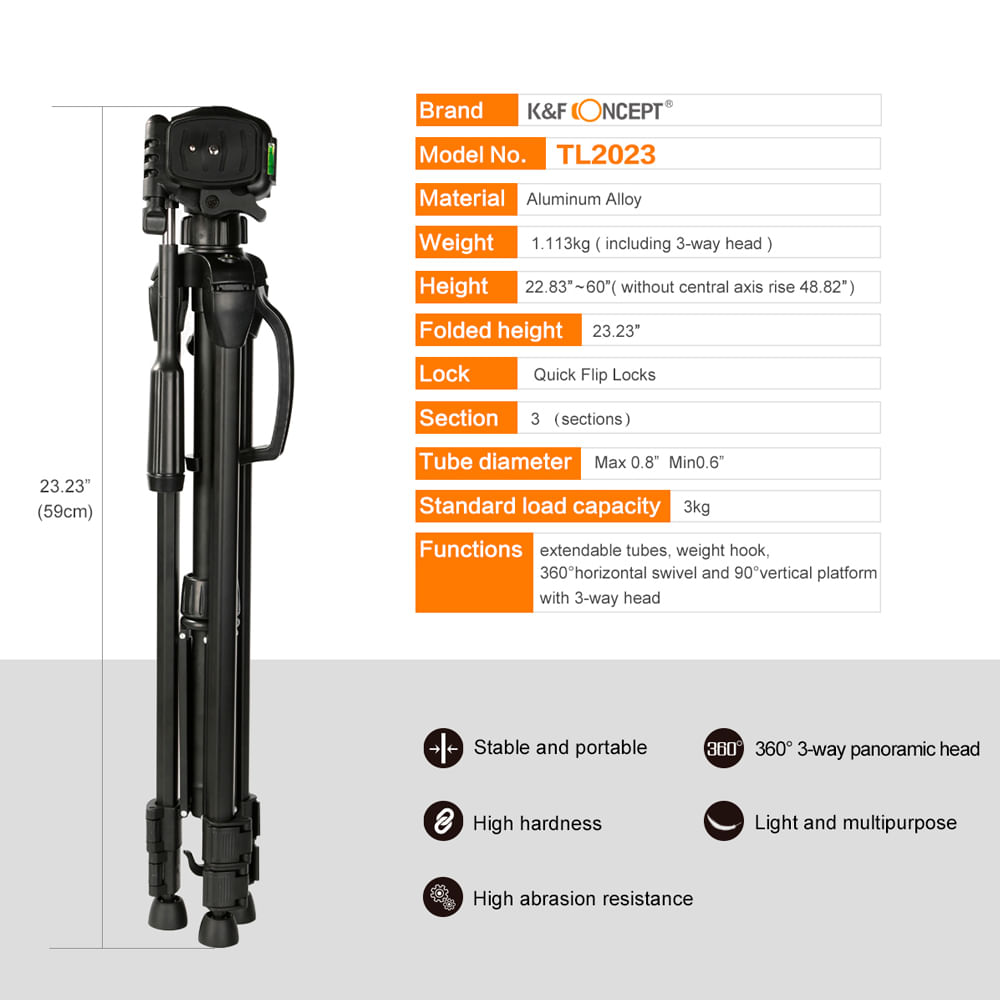 Tripode para Camaras K&F Concept KF-TL2023 KF09.012 - Promart