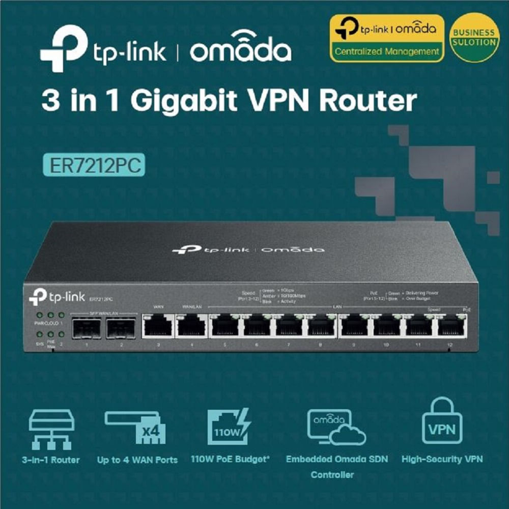 Router VPN TP-Link ER7212PC Gigabit 3 en 1 Omada - Promart