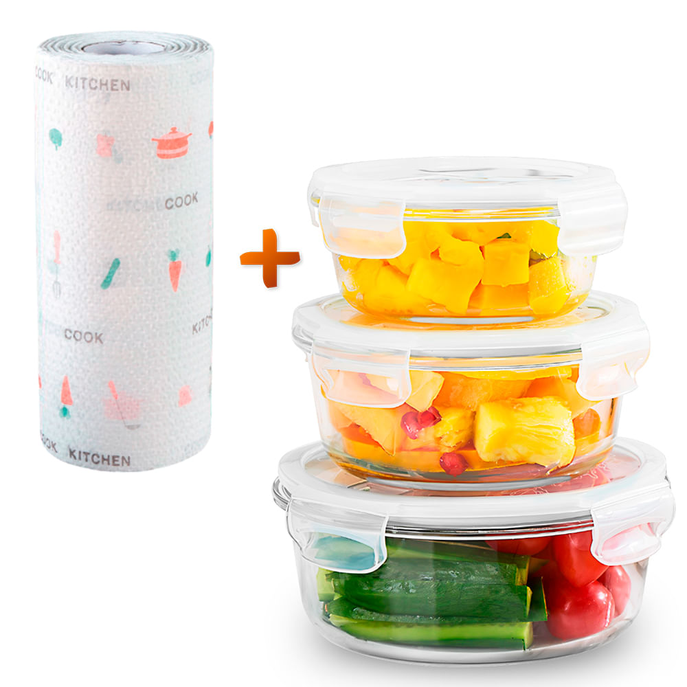 Set de 3 Táper Hermético Redondo O55 Y Papel Toalla Reutilizable - Promart