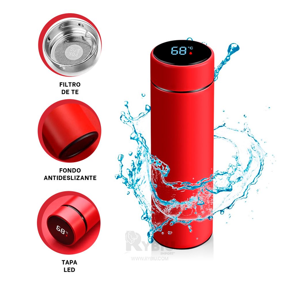 Termo Rojo con Filtro de Te y Boca Ancha - Promart