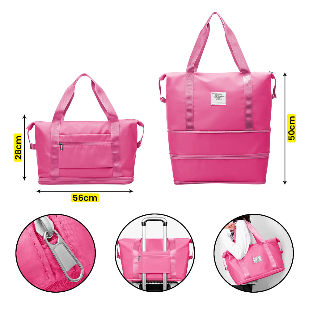 Bolso de Viaje Plegable y Expandible 3 en 1 Fucsia - Promart