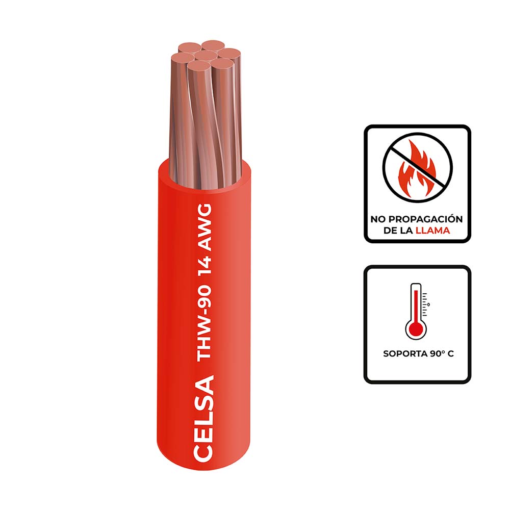 Cable THW-90 450/750 V 14 AWG Celsa Rojo 100m - Promart