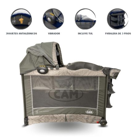 Cuna Corral Mecedora Baby Cam Turing Gris - Promart