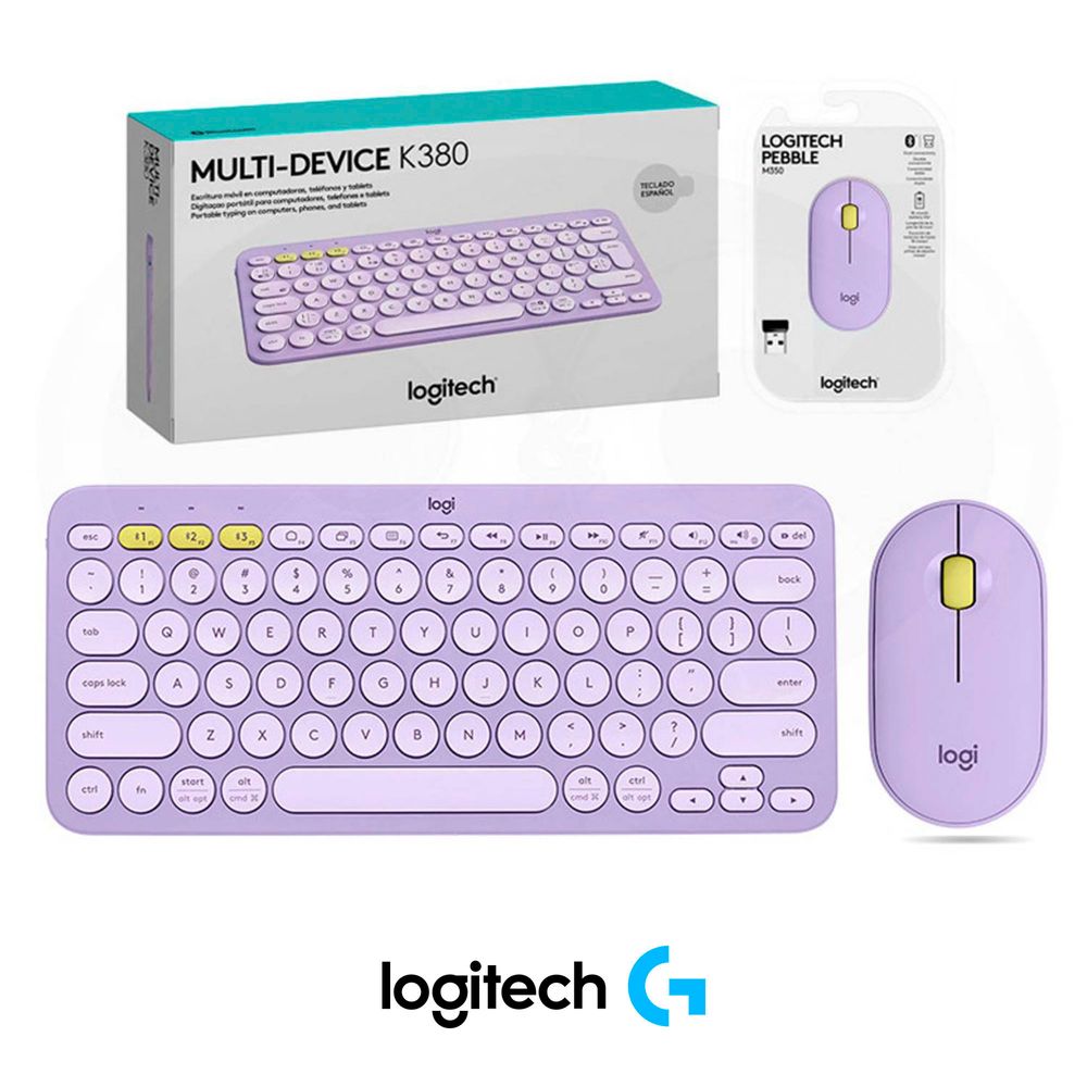 Kit Logitech Teclado K380 + Mouse M350 Bluetooth Lavender - Promart