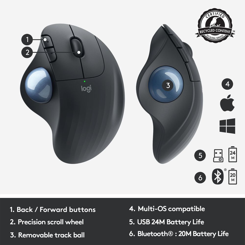 Mouse Inalámbrico Logitech Ergo M575 con Trackball Negro - Promart