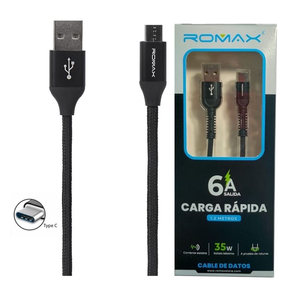 Cable Cargador Tipo C Romax para Carga Rapida de 6A Negro | Promart.pe - Promart