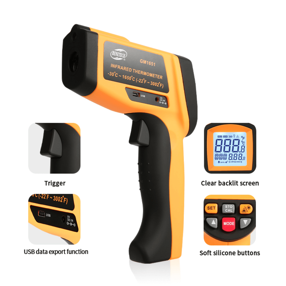 Pirómetro Termómetro Infrarrojo Profesional GM1651 - BENETECH - Promart