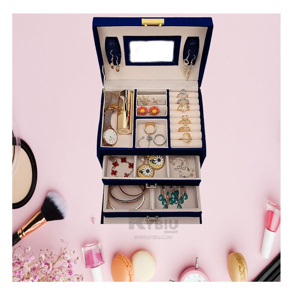 Joyero de 3 Capas Metalico de Color Azul - Promart