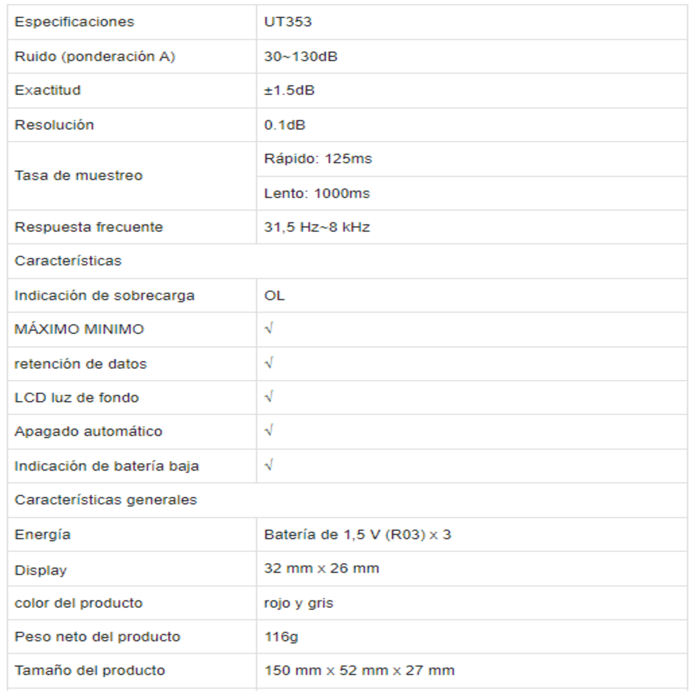 Sonómetro Medidor De Sonido Ruido Decibelímetro UNI-T UT353 | Promart ...