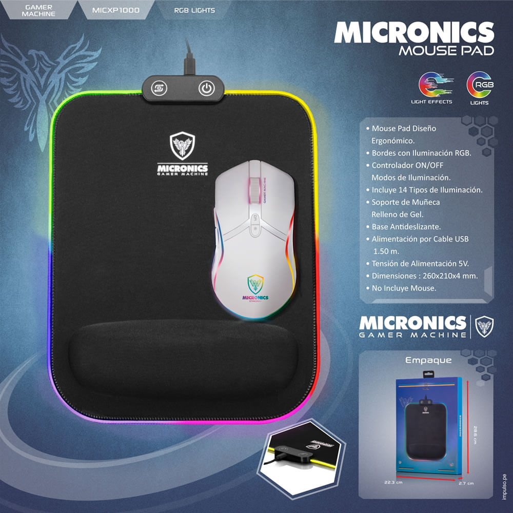 Pad Mouse Gaming Micronics MICXP1000 RGB - Promart